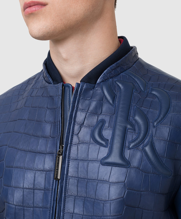 Stefano Ricci - Dark blue bomber jacket made of lambskin and crocodile ...