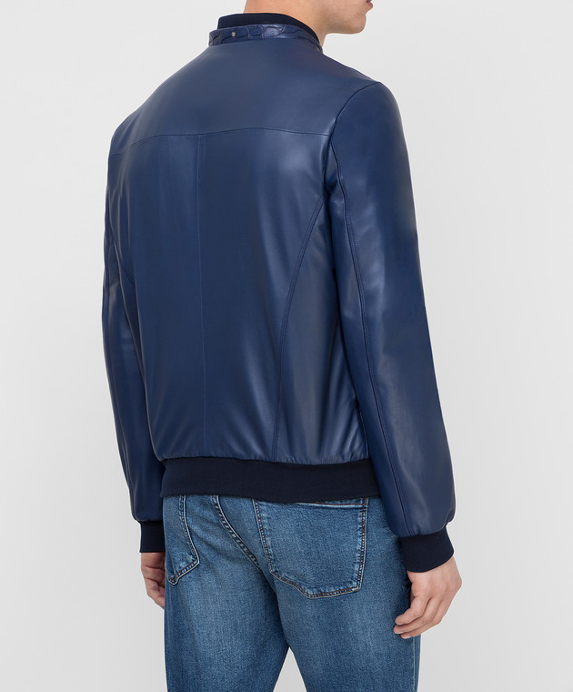 Stefano Ricci - Dark blue bomber jacket made of lambskin and crocodile ...