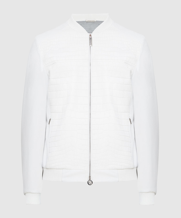 Stefano Ricci - White bomber jacket made of deer leather and crocodile ...