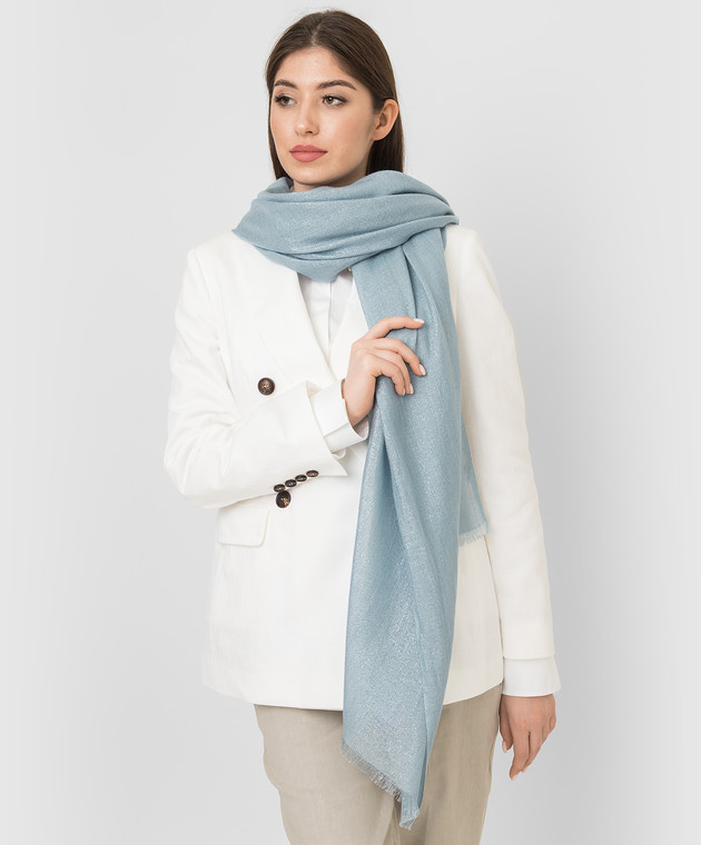 Brunello Cucinelli - Blue cashmere and silk tippet with lurex MSCDAR097 ...